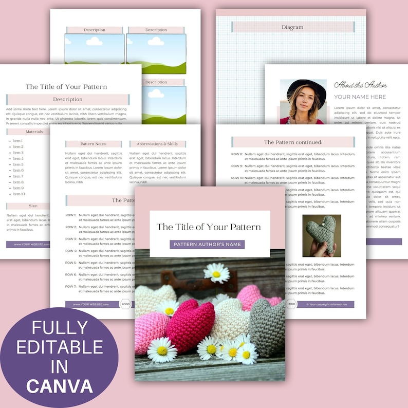 Crochet Pattern Template | Editable Canva Planner for Crochet Designers | Crocheted Design Tools ...