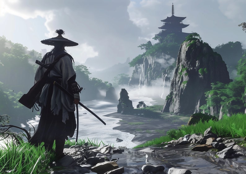 Samurai Landscape Digital Art Print Ghost of Tsushima Inspired Scenic ...