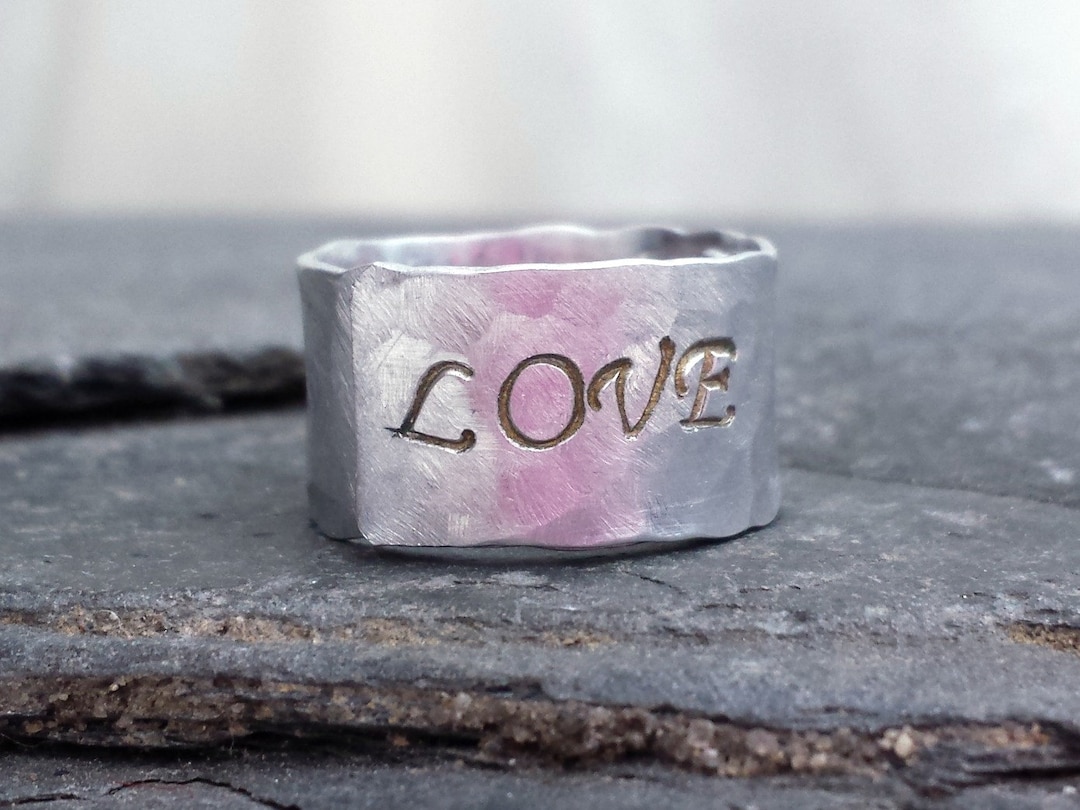 Hand Stamped Love Ring // Inside Message Ring // Wide Silver Band ...