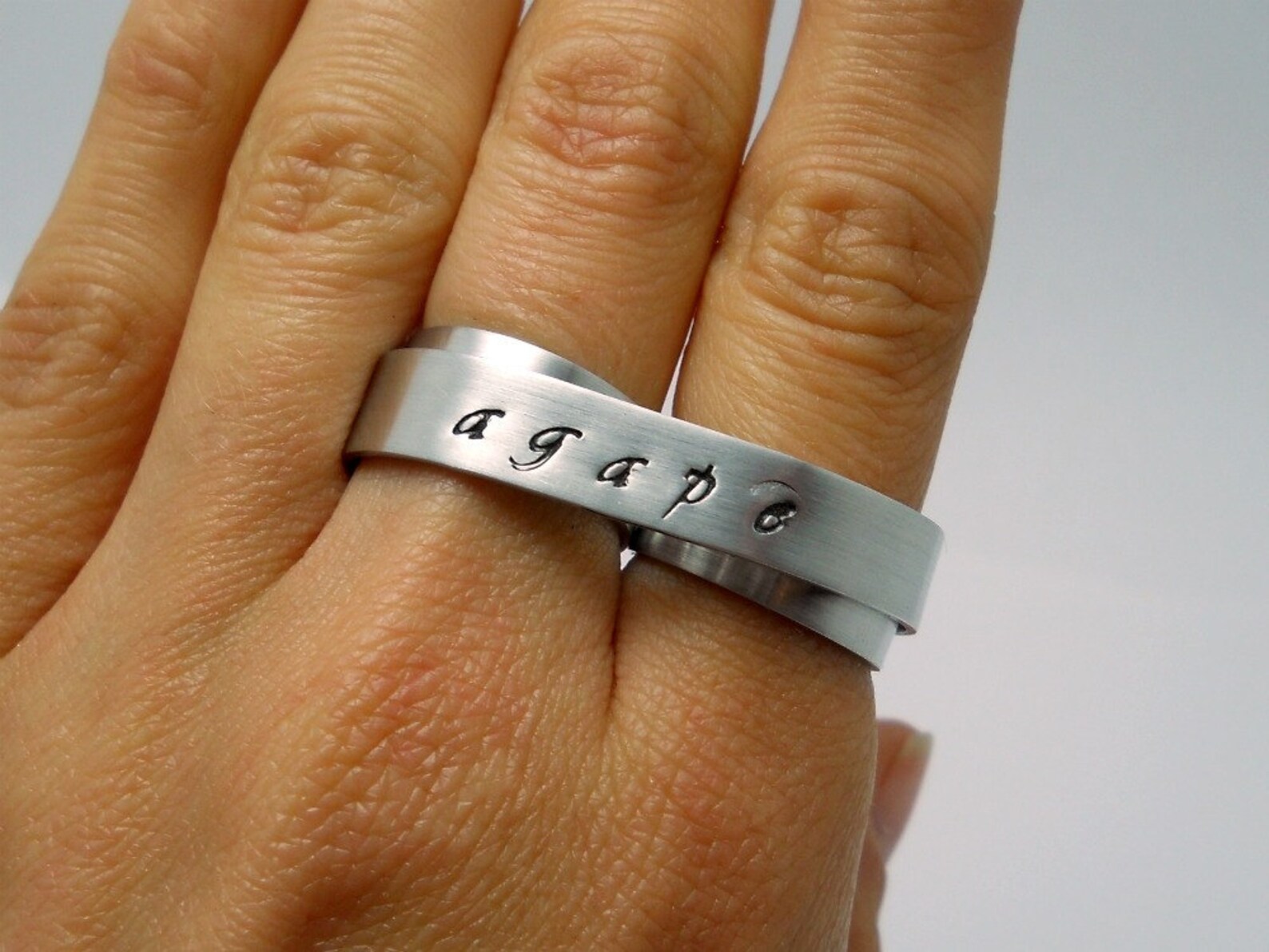 Agape Two Finger Ring Custom Stamped Double Ring Silver - Etsy