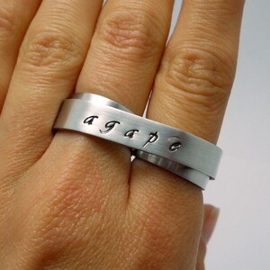 Agape Two Finger Ring - Custom Stamped Double Ring - Silver - Etsy