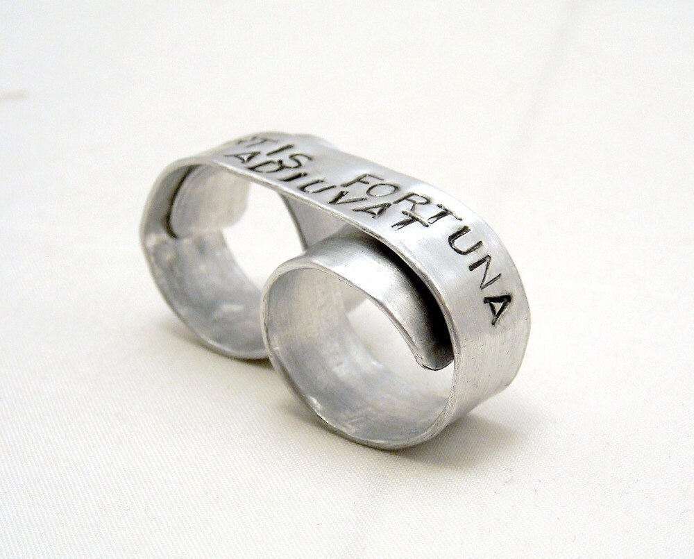 Custom Silver Two Finger Ring Fortune Favors the Brave - Etsy