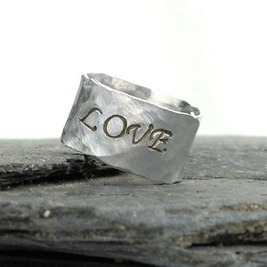 Hand Stamped Love Ring // Inside Message Ring // Wide Silver Band ...
