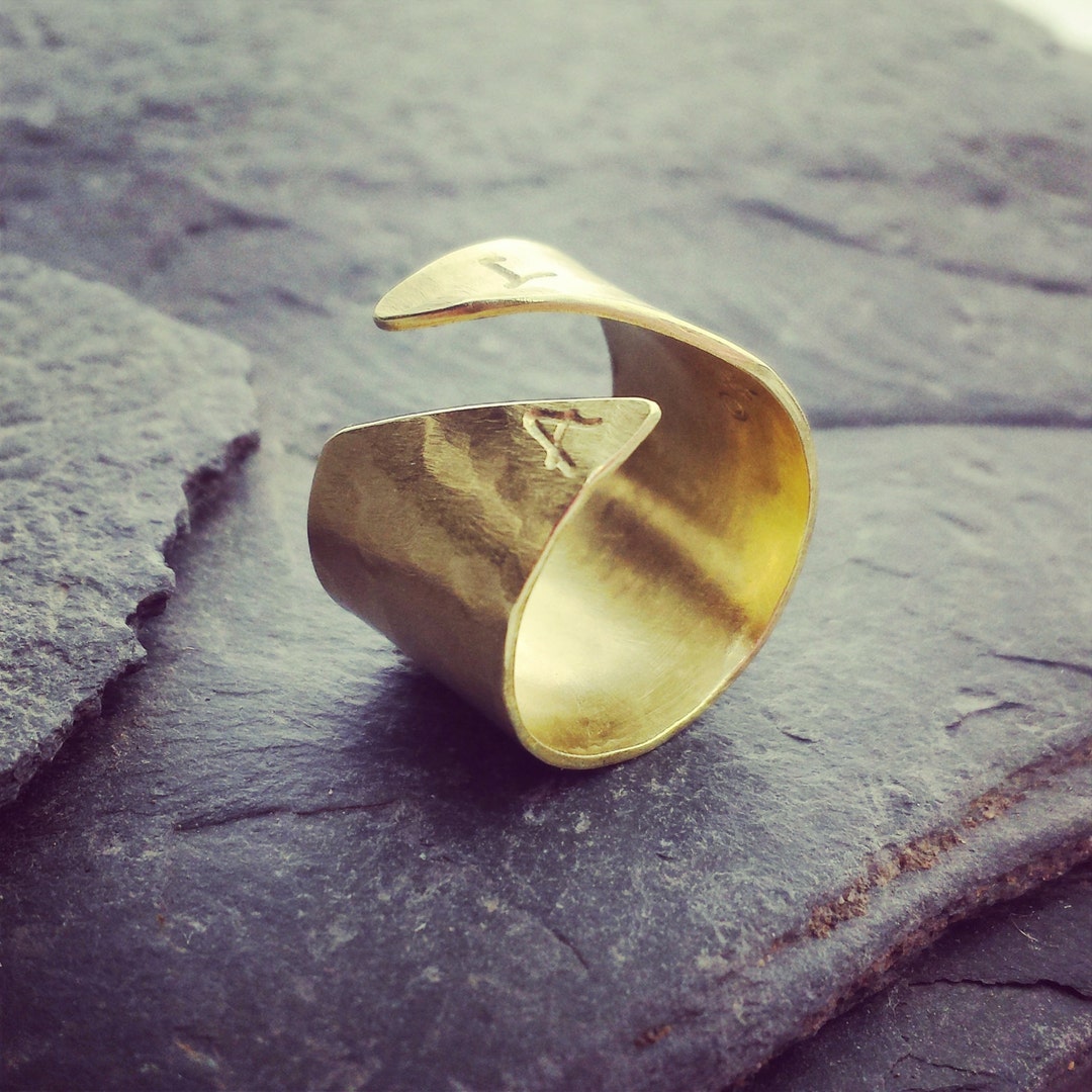 Wide Gold Initial Ring - Open Cuff Ring // Personalized Initial Ring ...