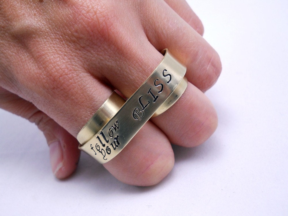 Gold Knuckle Ring Two Finger Ring Custom Banner Ring | Etsy