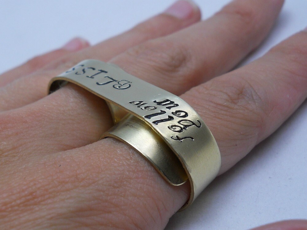 Gold Knuckle Ring Two Finger Ring Custom Banner Ring | Etsy