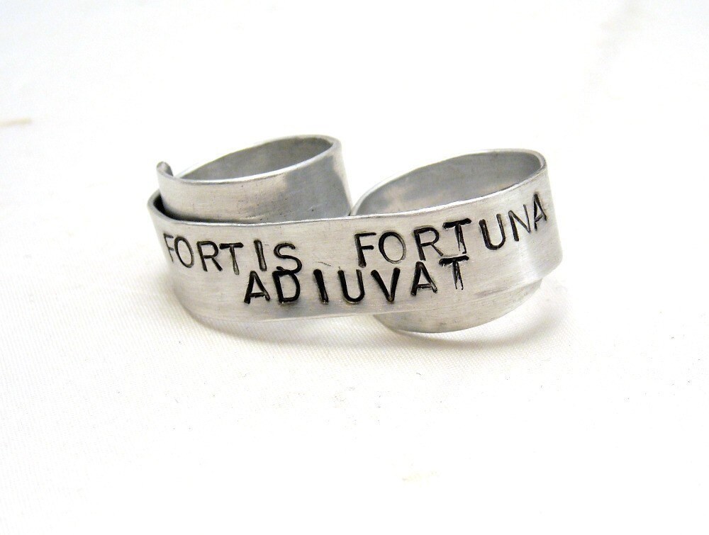 Custom Silver Two Finger Ring Fortune Favors the Brave - Etsy
