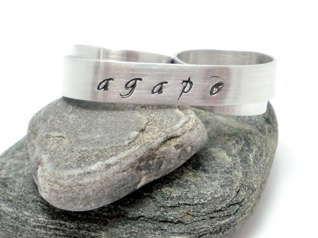 Agape Two Finger Ring - Custom Stamped Double Ring - Silver - Etsy