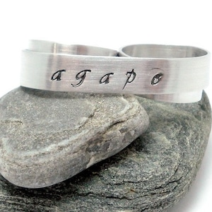 Agape Two Finger Ring - Custom Stamped Double Ring - Silver - Etsy