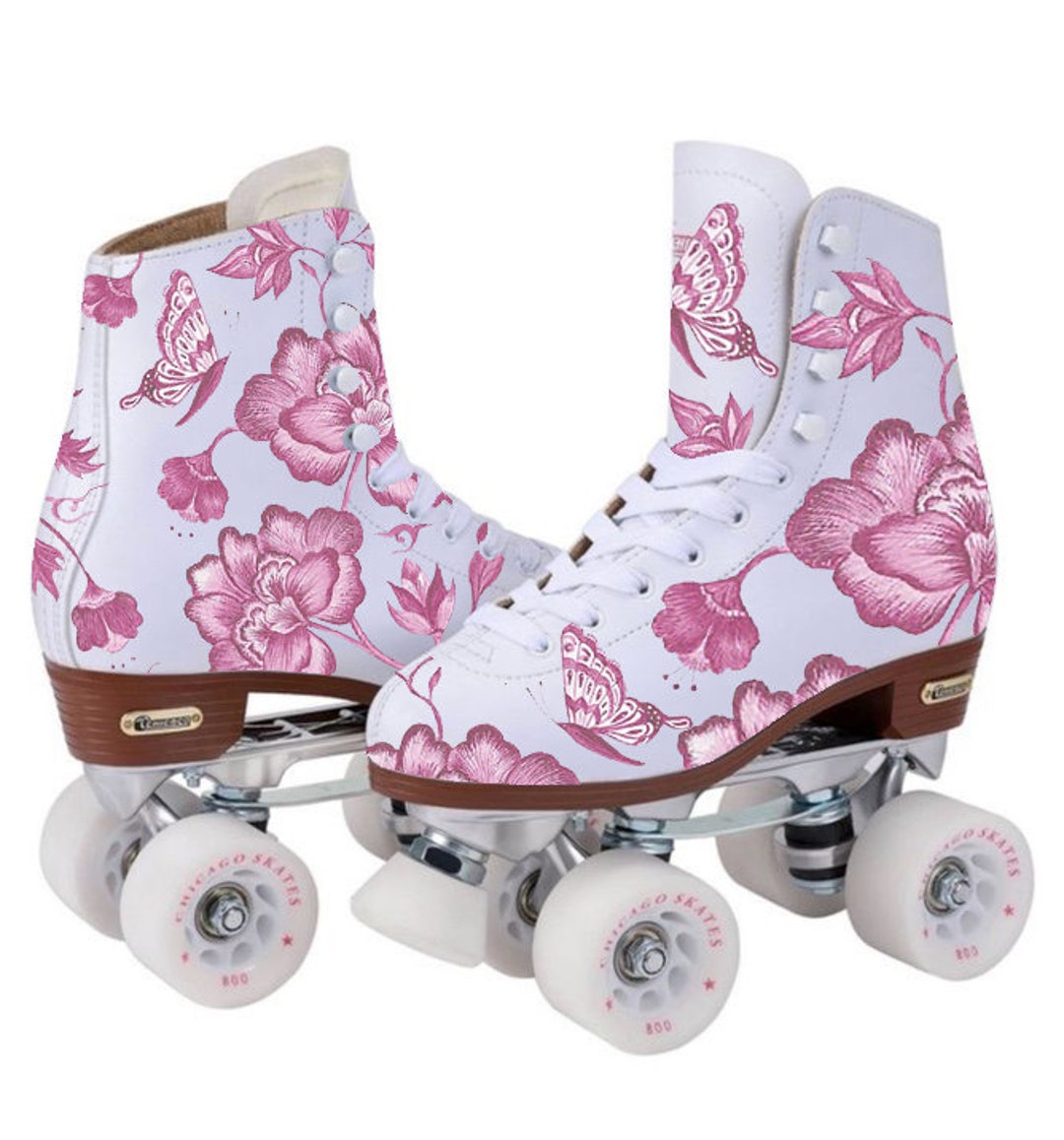 Vintage Quad Skates Roller-skates Blue Floral Custom Hand Painted ...