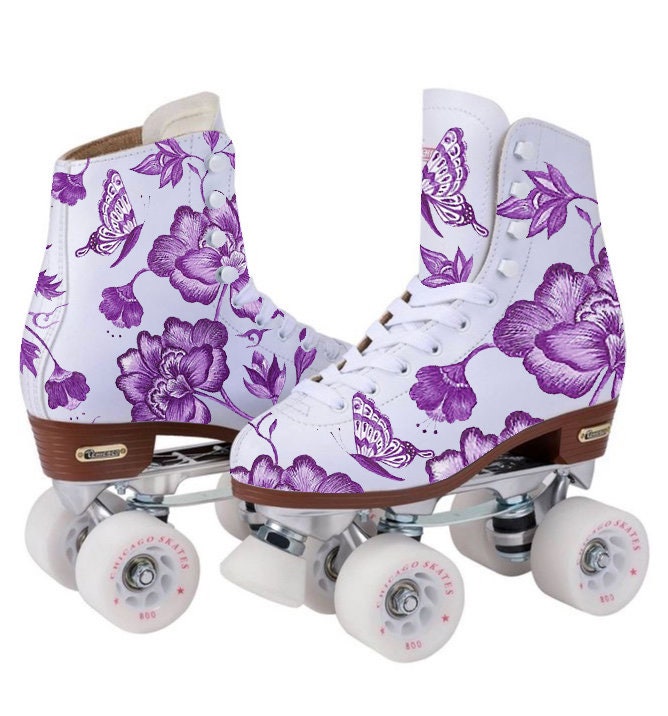Vintage Quad Skates Roller-skates Rainbow Floral Custom Hand Painted ...