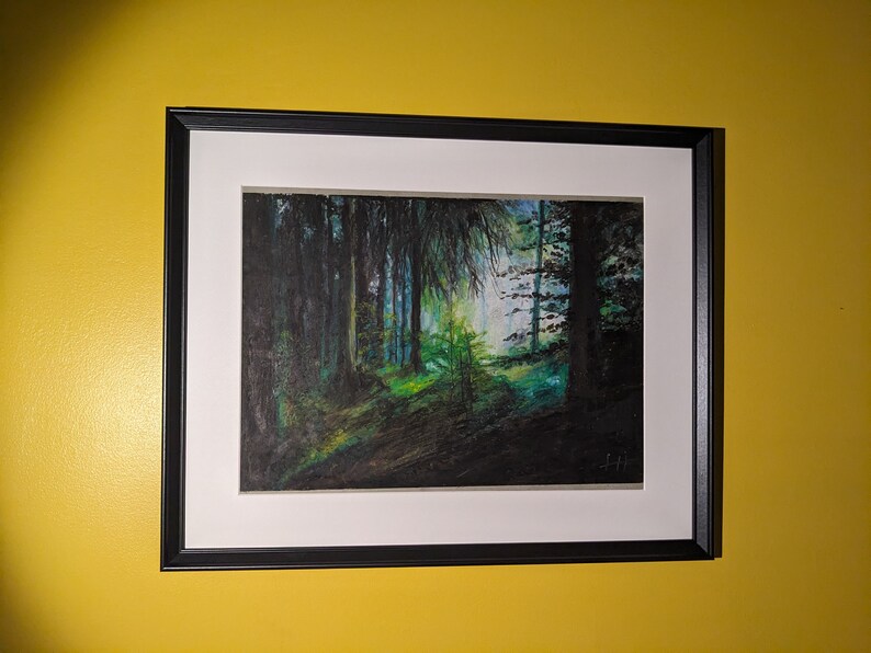 Original A3 Landscape Magical Enchanted Forest Oil Pastel Framed Ready ...
