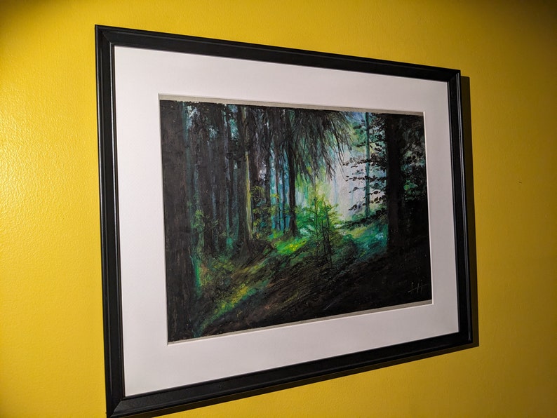 Original A3 Landscape Magical Enchanted Forest Oil Pastel Framed Ready ...