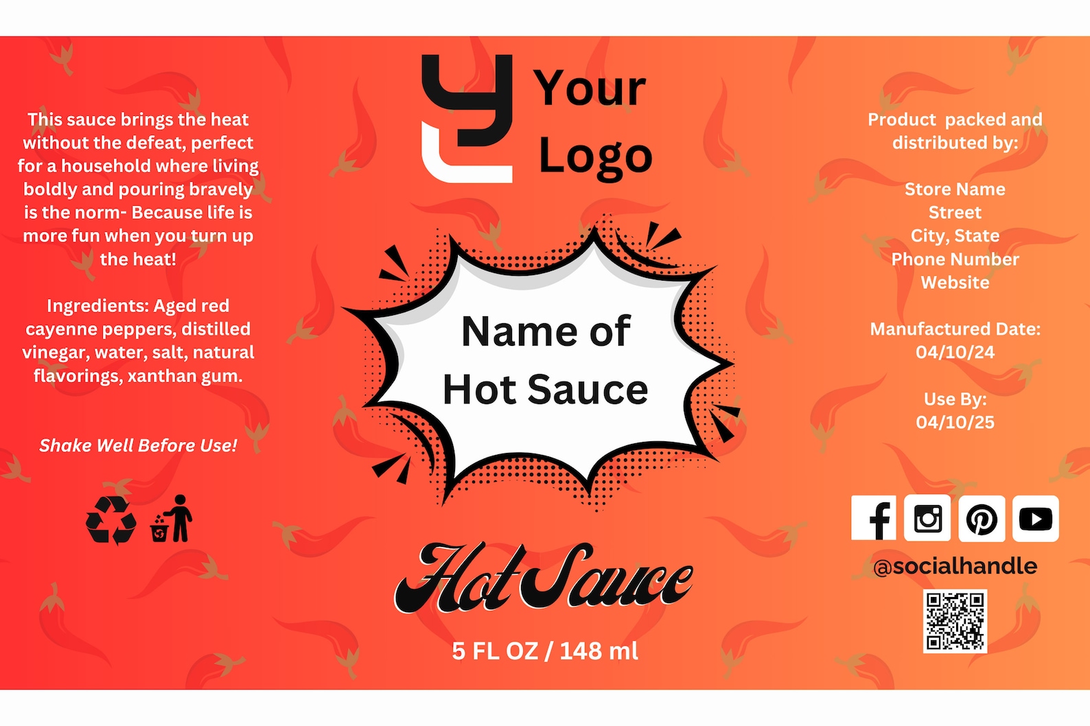 Editable Hot Sauce Label, Printable Hot Sauce Bottle Label, Hot Sauce ...