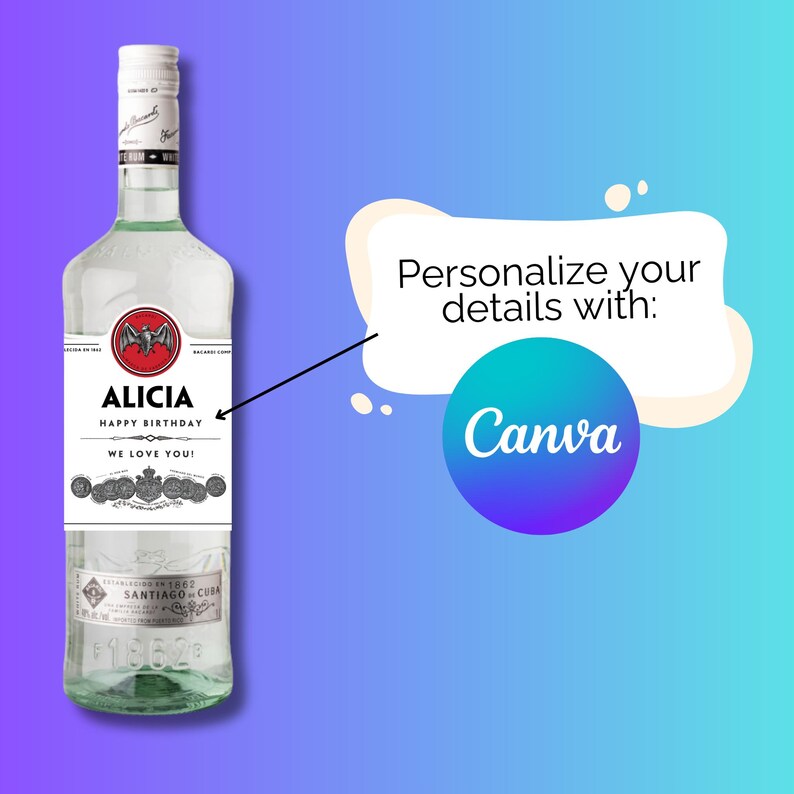 Personalized Bacardi Rum Label Canva Template | Custom Bottle Label ...
