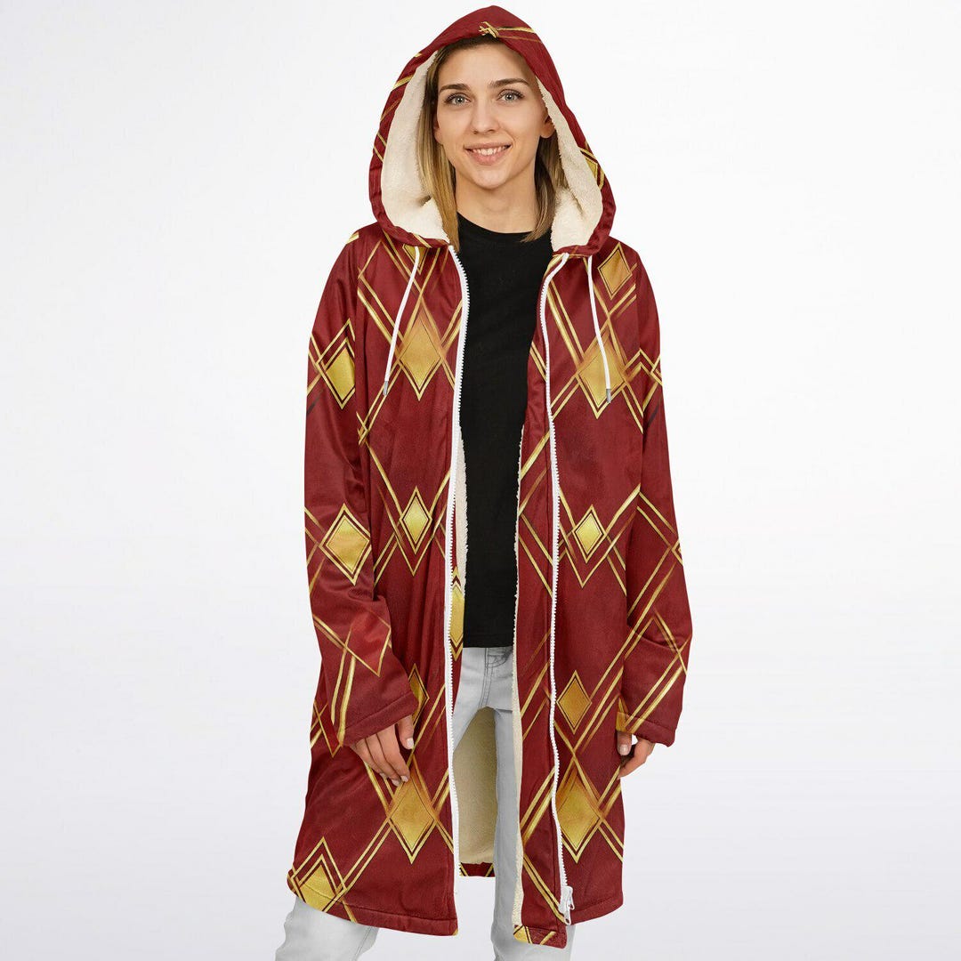 Luxury Red Gold Zipper Cloak – Regal Geometric Streetwear for Bold ...