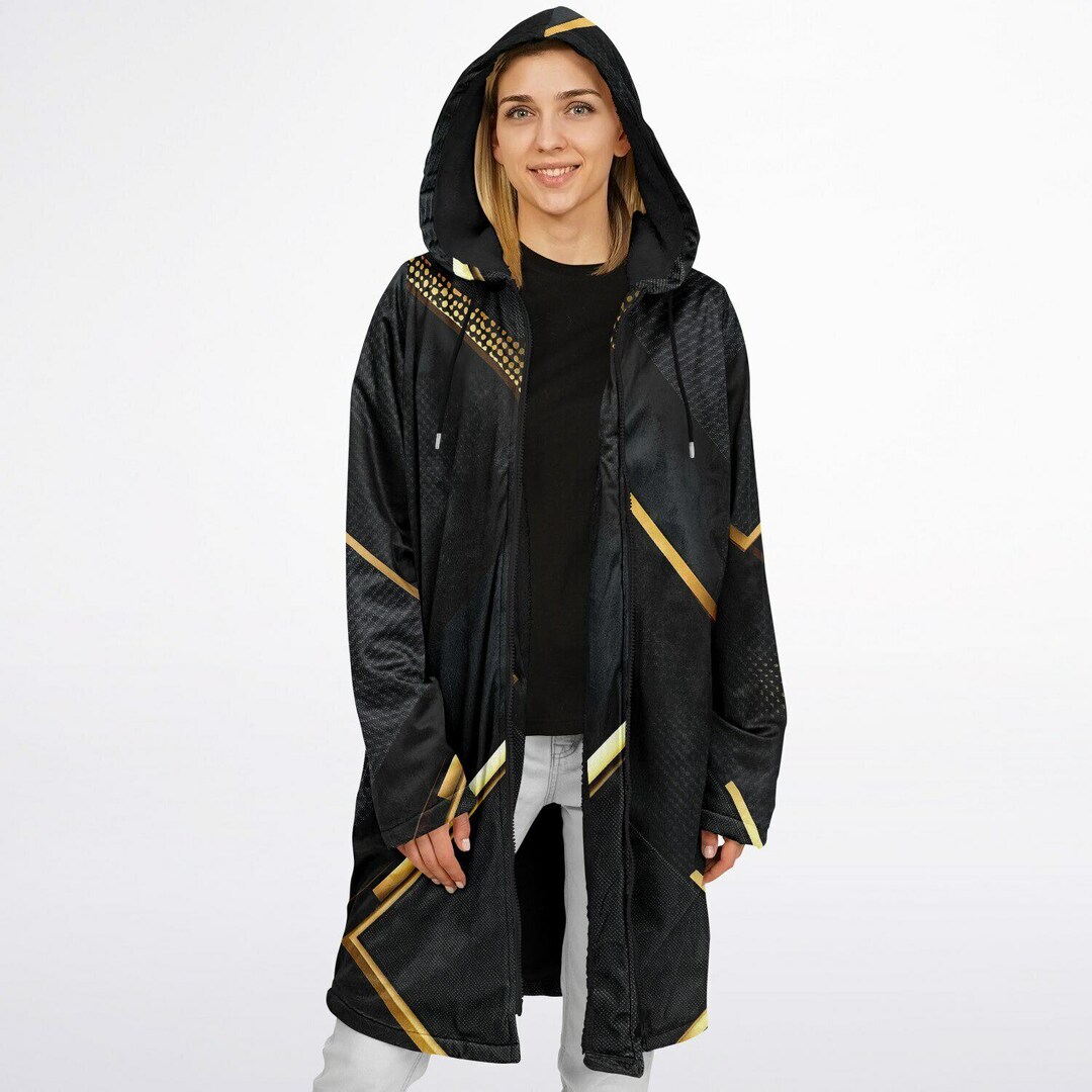 Black Gold Luxury Zipper Cloak – Modern Geometric Statement Streetwear ...