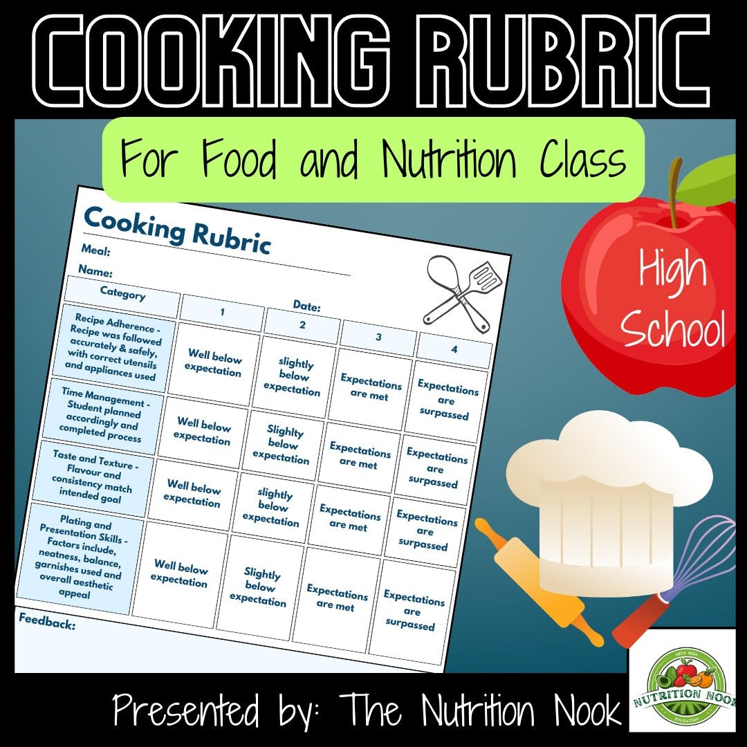 Rubric for High School Food and Nutrition Cooking or Baking Classes - Etsy
