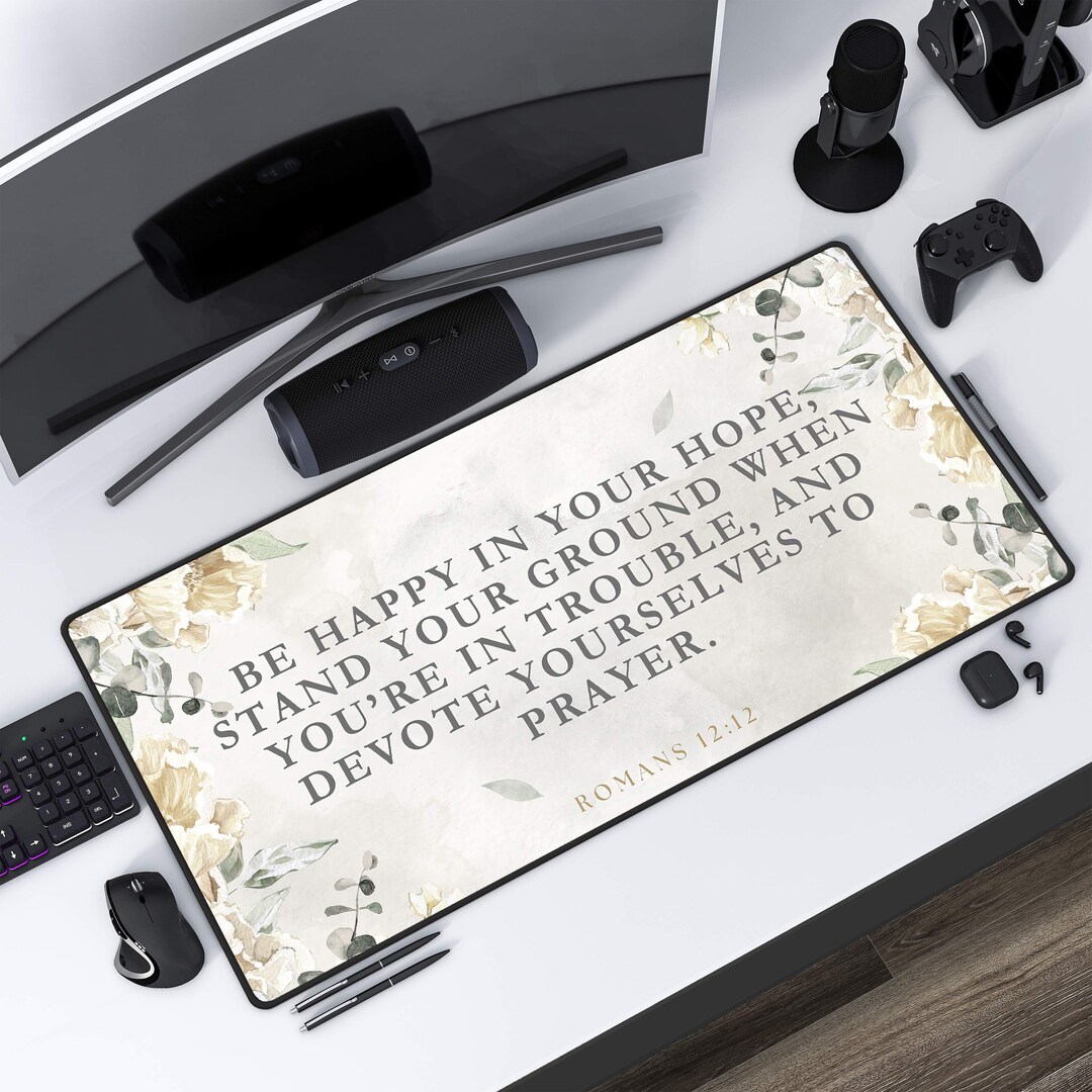 Romans 12:12 Desk Mat, Bible Quote , Christian Keyboard Mat, Religious ...