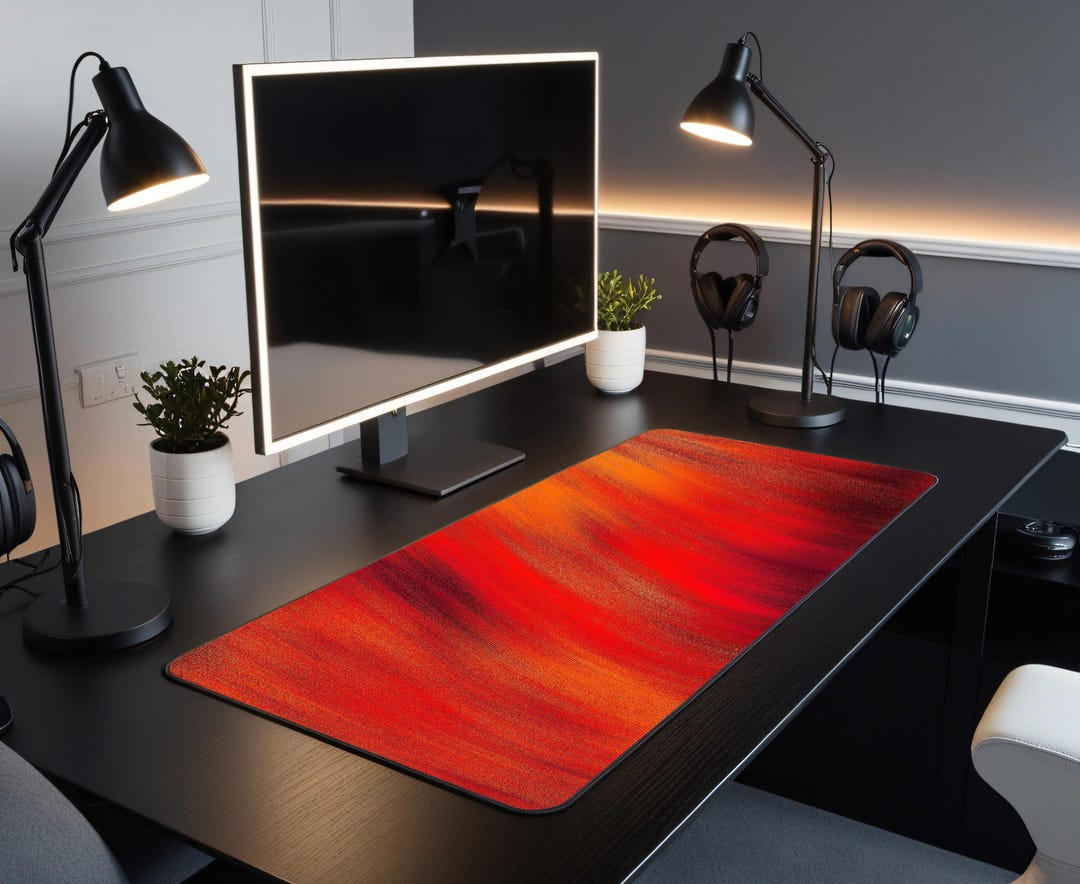 Red & Orange Desk Mat, Desk Decor, Trendy Workspace Essential, Mouse ...