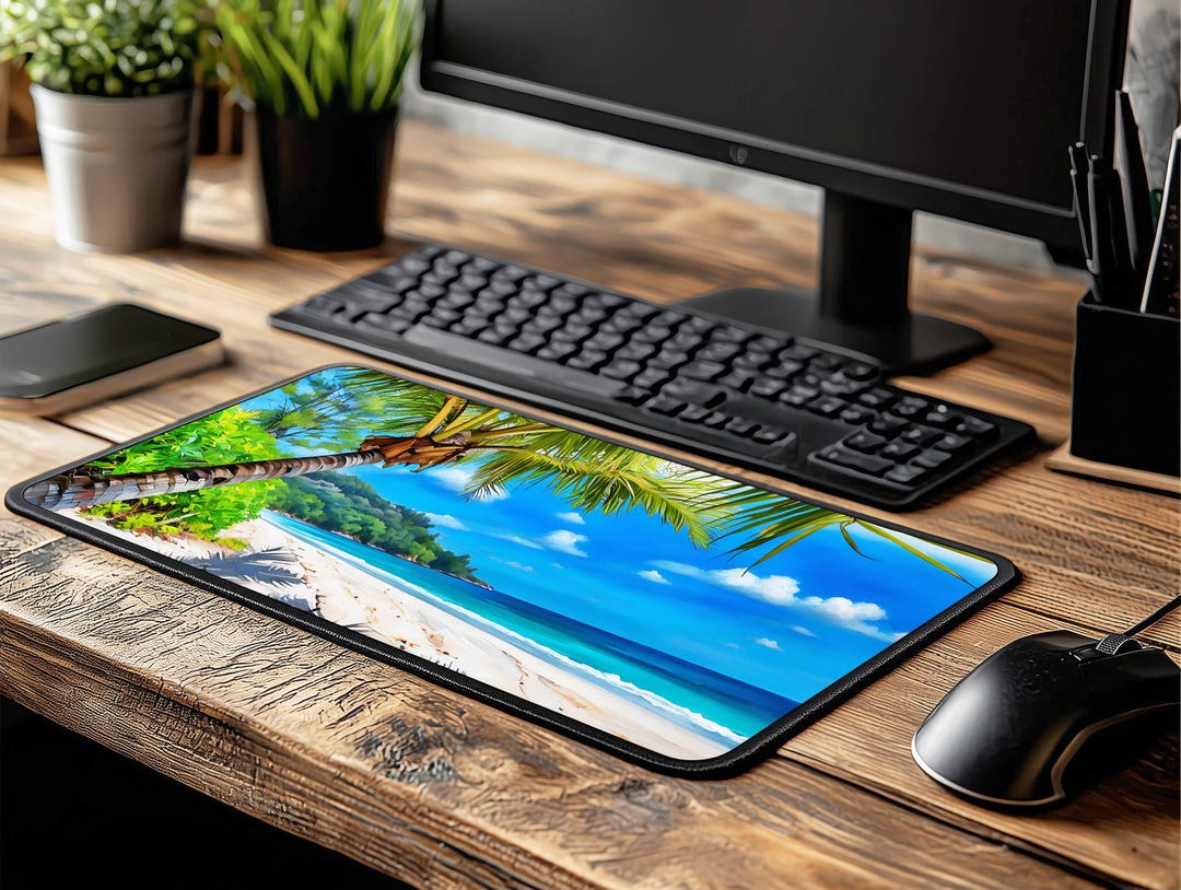 Tropical Beach Scene Desk Mat, Desk Decor, Trendy Workspace Essential ...