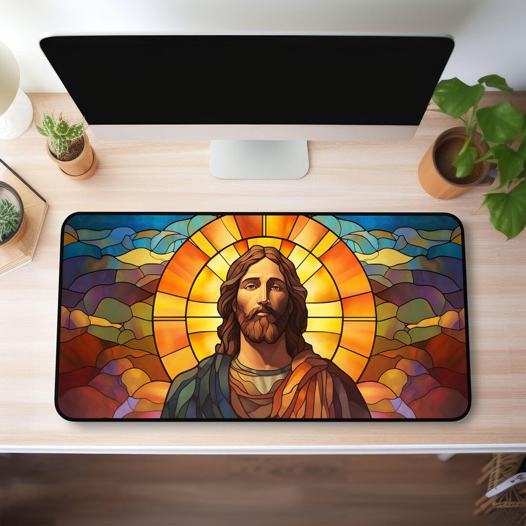 Stained Glass Jesus Desk Mat, Religious Desk Pad, Christian Mousepad ...