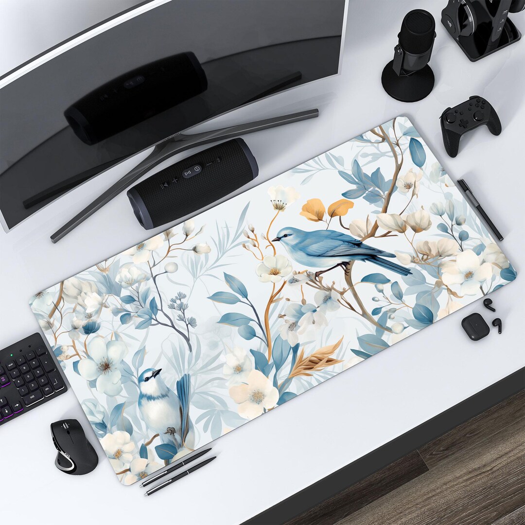 Cottagecore Blue Birds Desk Mat: XL Workspace Accessory - Etsy