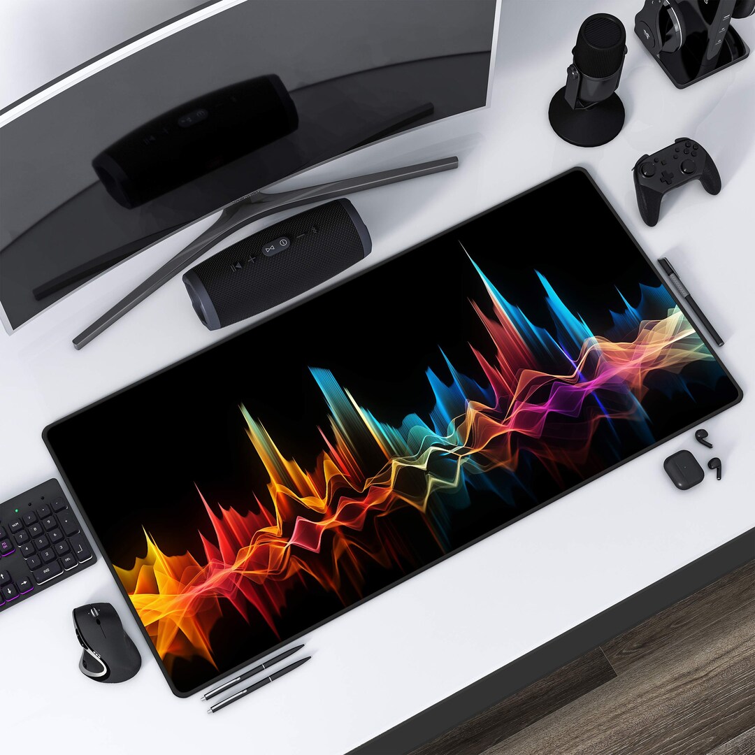 Vibrant Soundwave Desk Mat: Colorful Workspace Accessory - Etsy