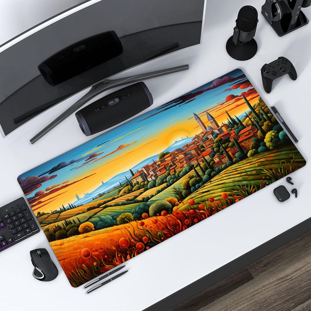 Tuscany Skyline Desk Mat: Rural Italian Mouse Pad, XL Workspace Decor ...