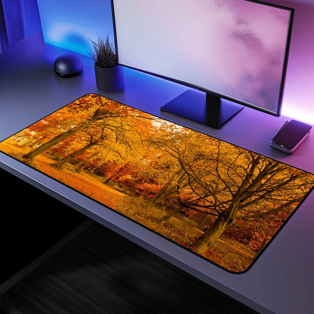 Fall Trees Desk Mat, Aesthetic Desk Decor, Trendy Workspace Essential ...