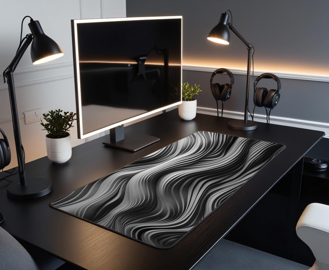 Dark Grey Waves Desk Mat, Desk Decor, Trendy Workspace Essential, Mouse ...