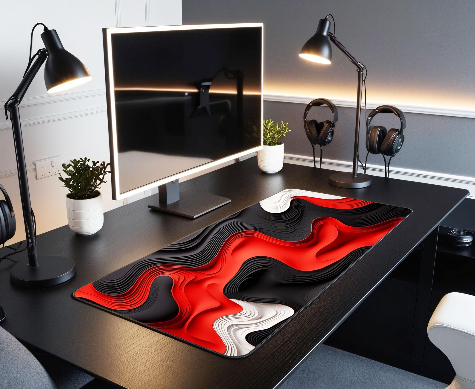 Black Red White Topography XL Desk Mat: Trendy Workspace Decor - Etsy