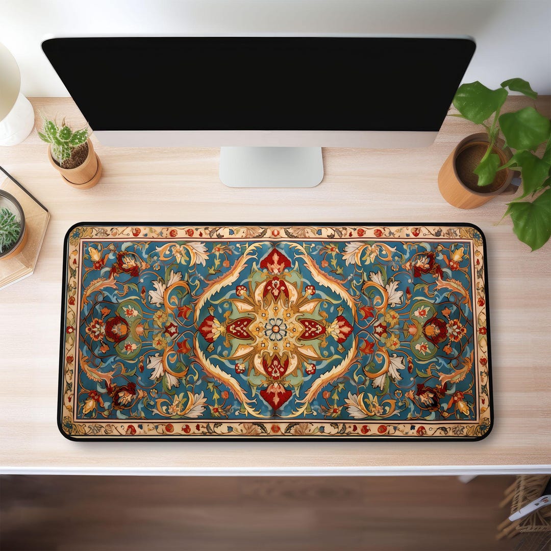 Vintage Persian Rug Desk Mat: Blue Cream XL Mousepad - Etsy