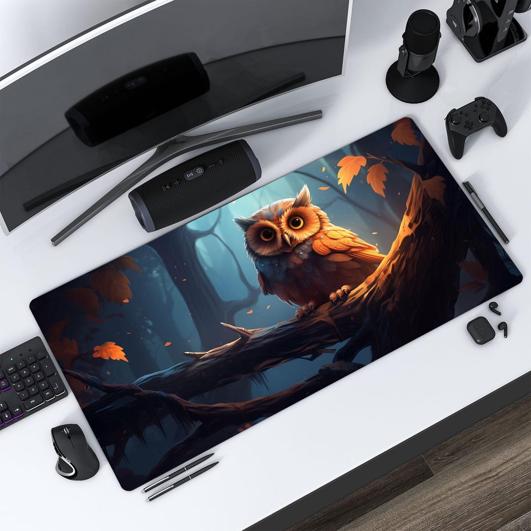 Owl Desk Mat: Night Scene, XL Keyboard Mouse Pad - Etsy
