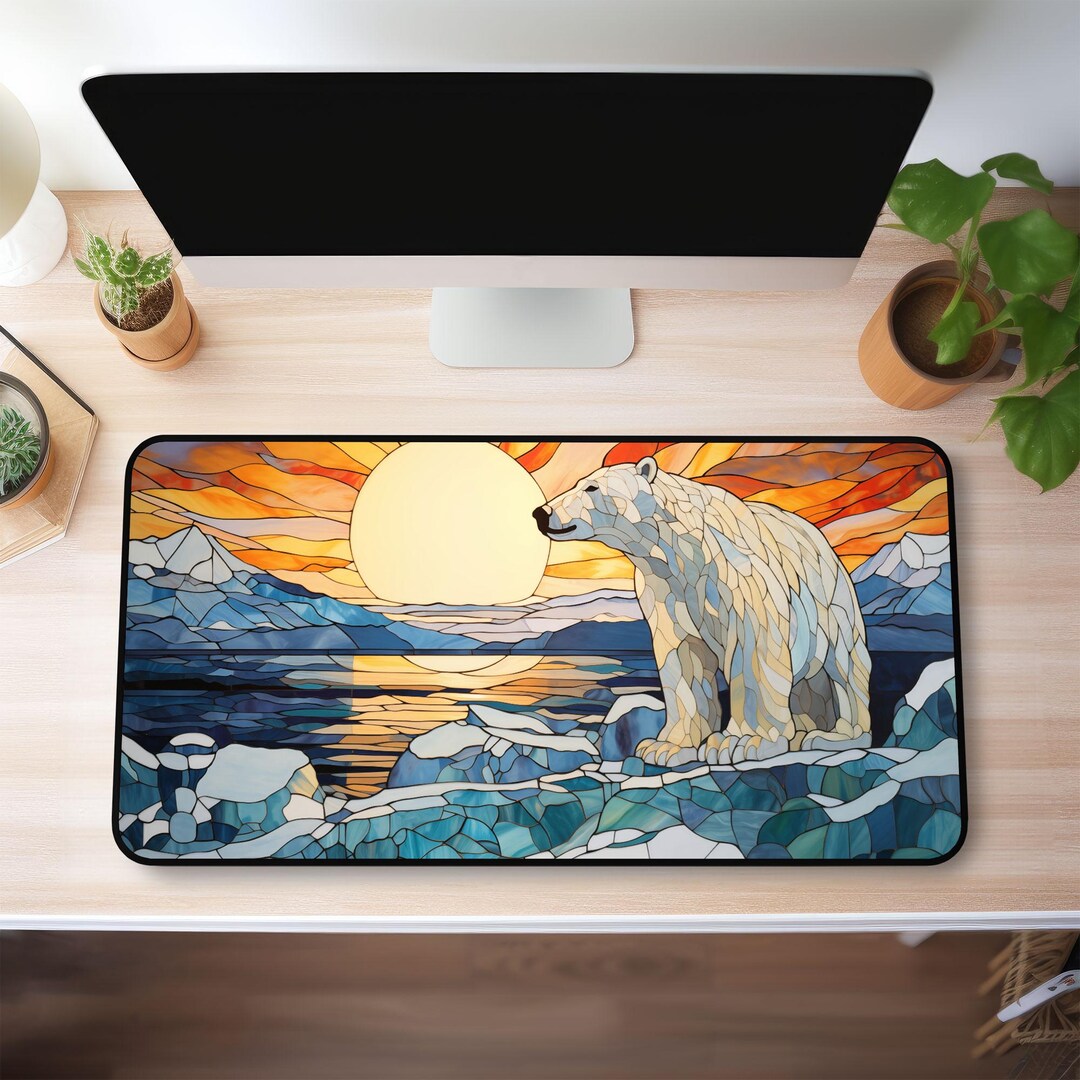 Polar Bear Desk Mat: Stained Glass Effect, XL Mouse Pad - Etsy