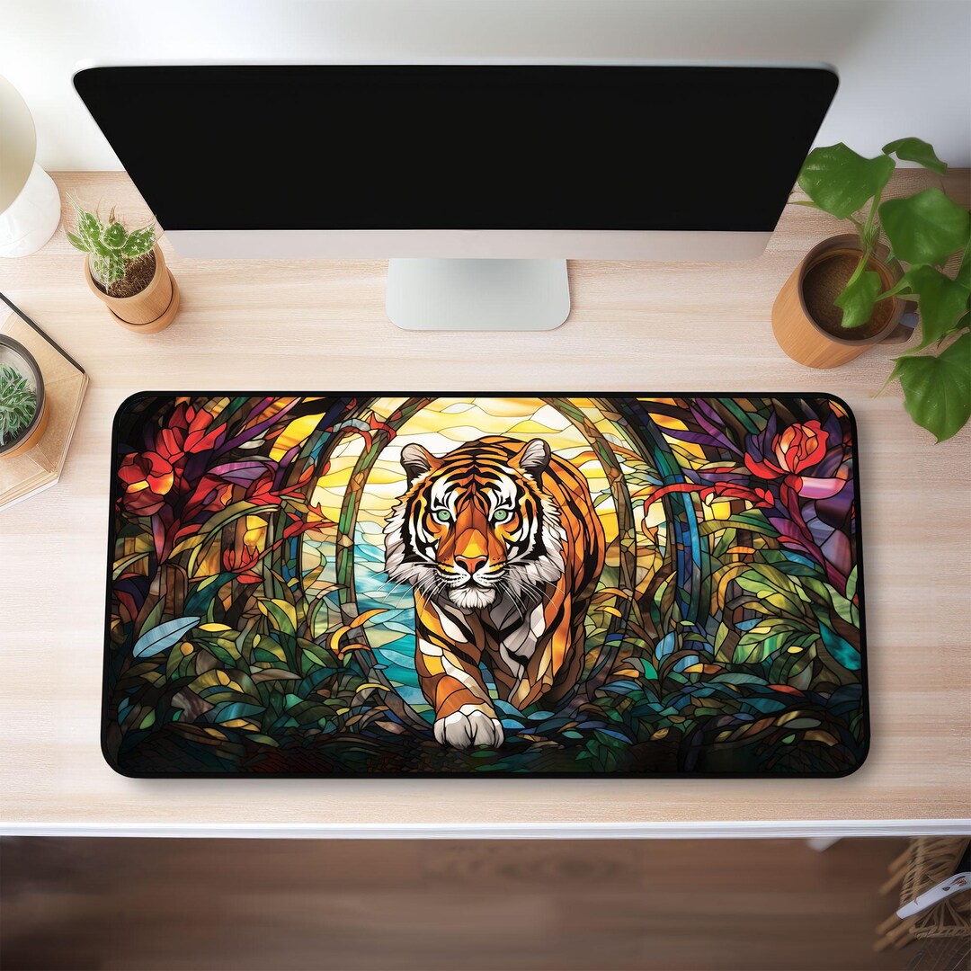 Stained Glass Tiger Desk Mat, XL Mouse Pad, Mouse Mat, Workspace ...