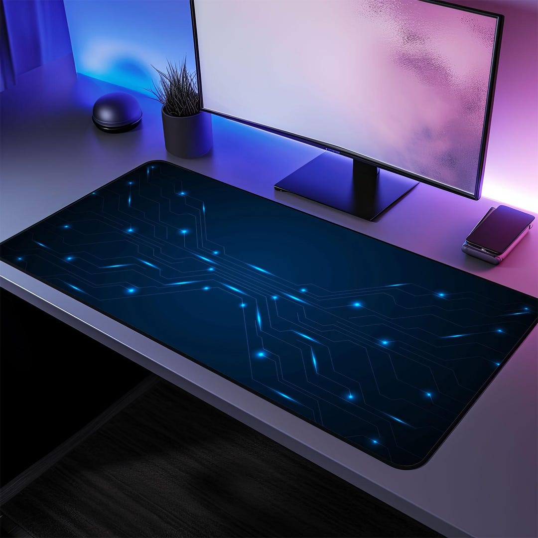 Executive Navy XL Desk Mat: Tech Circuit Design, Workspace Protector - Etsy
