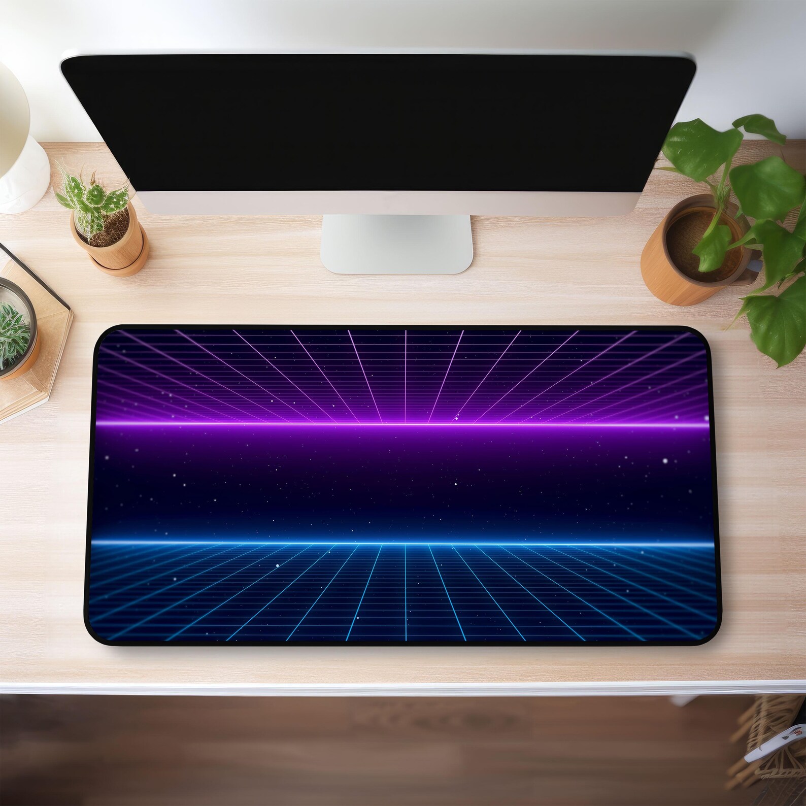 Neon Lines Desk Mat: Blue Purple Gamer Mousepad - Etsy