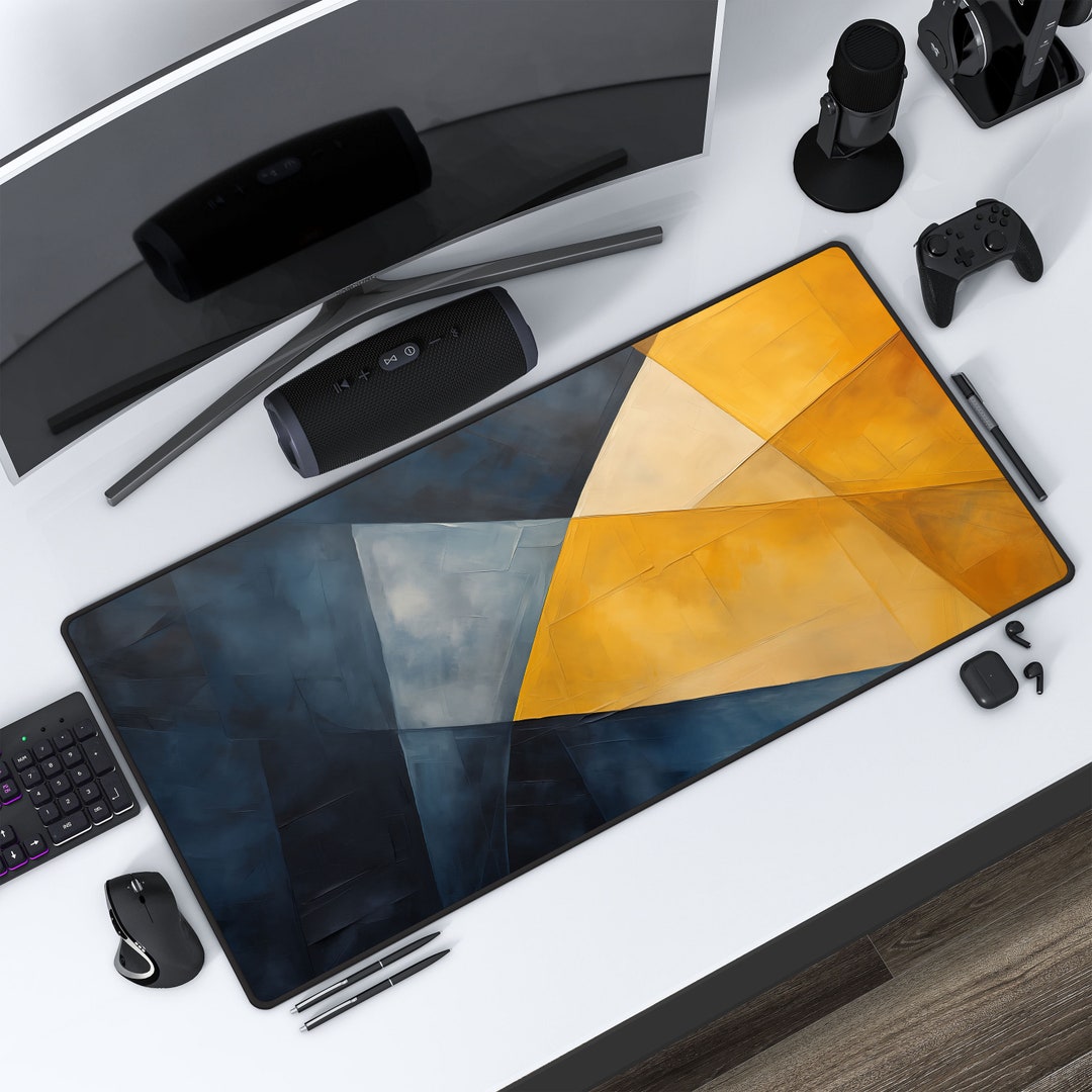 Abstract Blue and Gold Desk Mat, Extra Large Mouse Pad Desk Protector ...