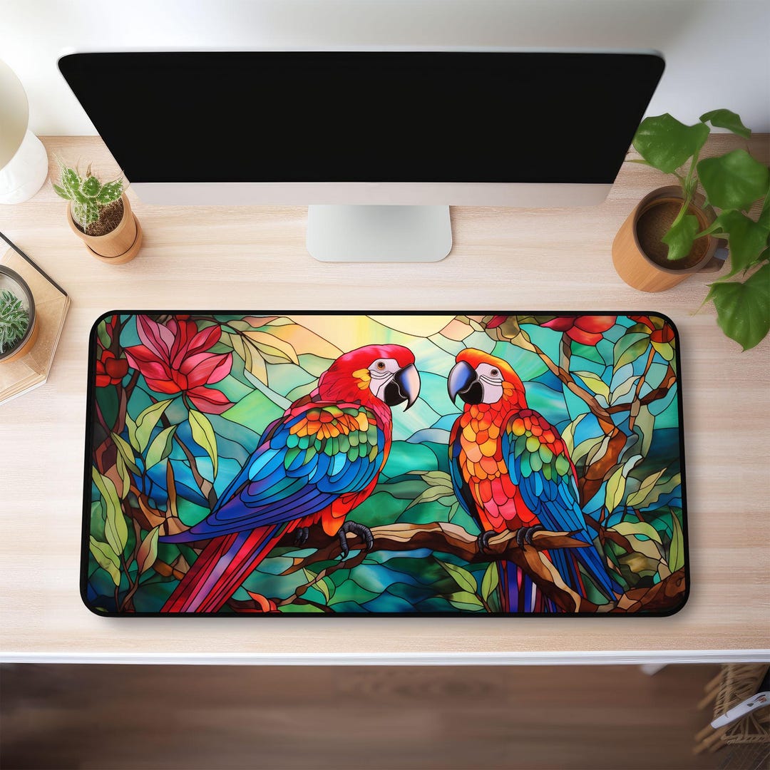 Stained Glass Parrots Desk Mat: XL Mouse Pad, Animal Lover Gift - Etsy