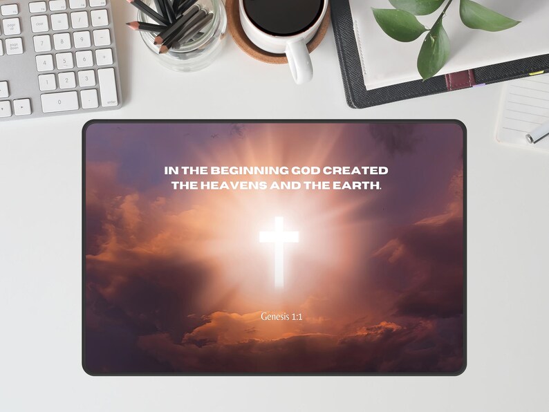 Genesis 1:1 Desk Mat, Christian Keyboard Mat, Bible Quote Pad ...