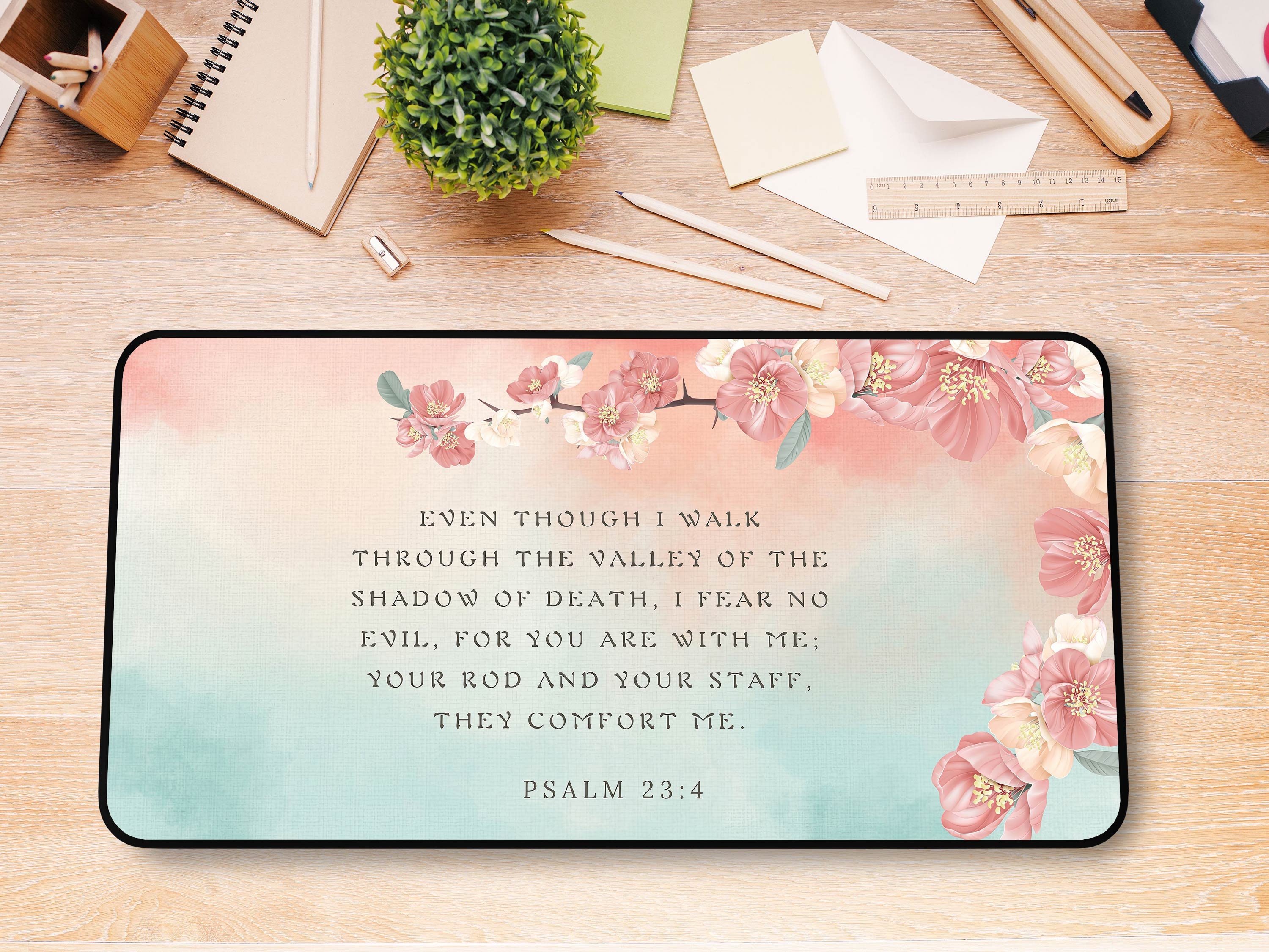 Psalm 23:4 Desk Mat, Christian Keyboard Mat, Bible Quote Pad. Religious ...