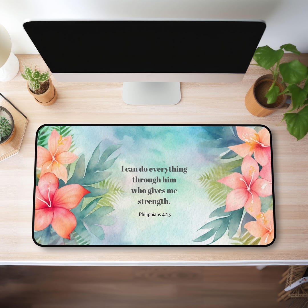 Philippians 4:13 Desk Mat, Christian Keyboard Mat, Bible Quote Pad ...