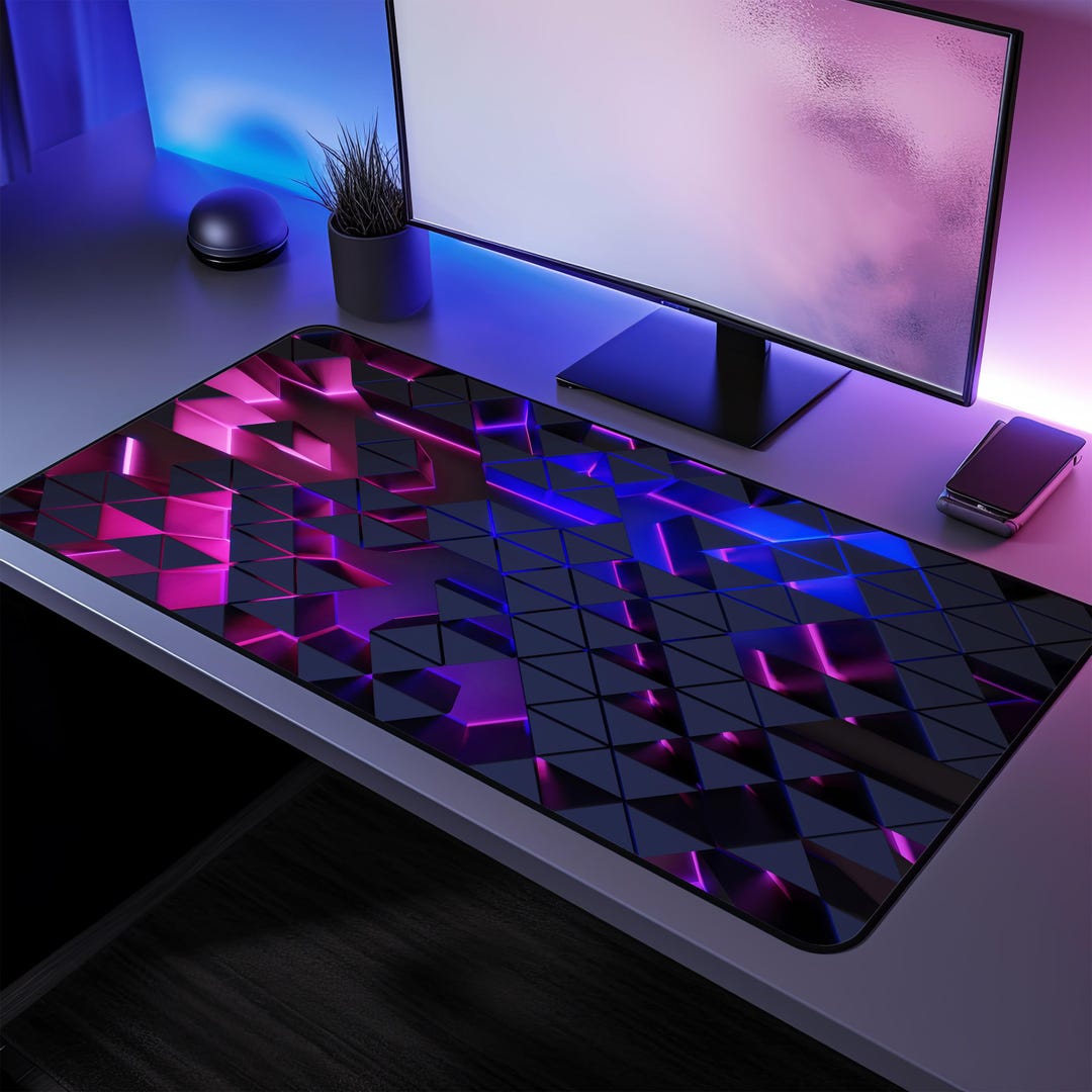 Purple Neon Gaming Desk Mat: XL Mousepad, Home Office Decor - Etsy