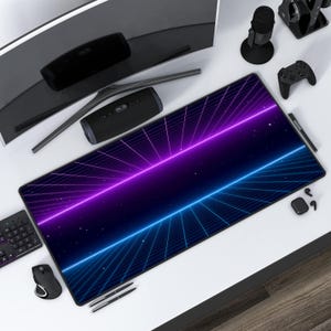 Neon Lines Desk Mat: Blue Purple Gamer Mousepad - Etsy