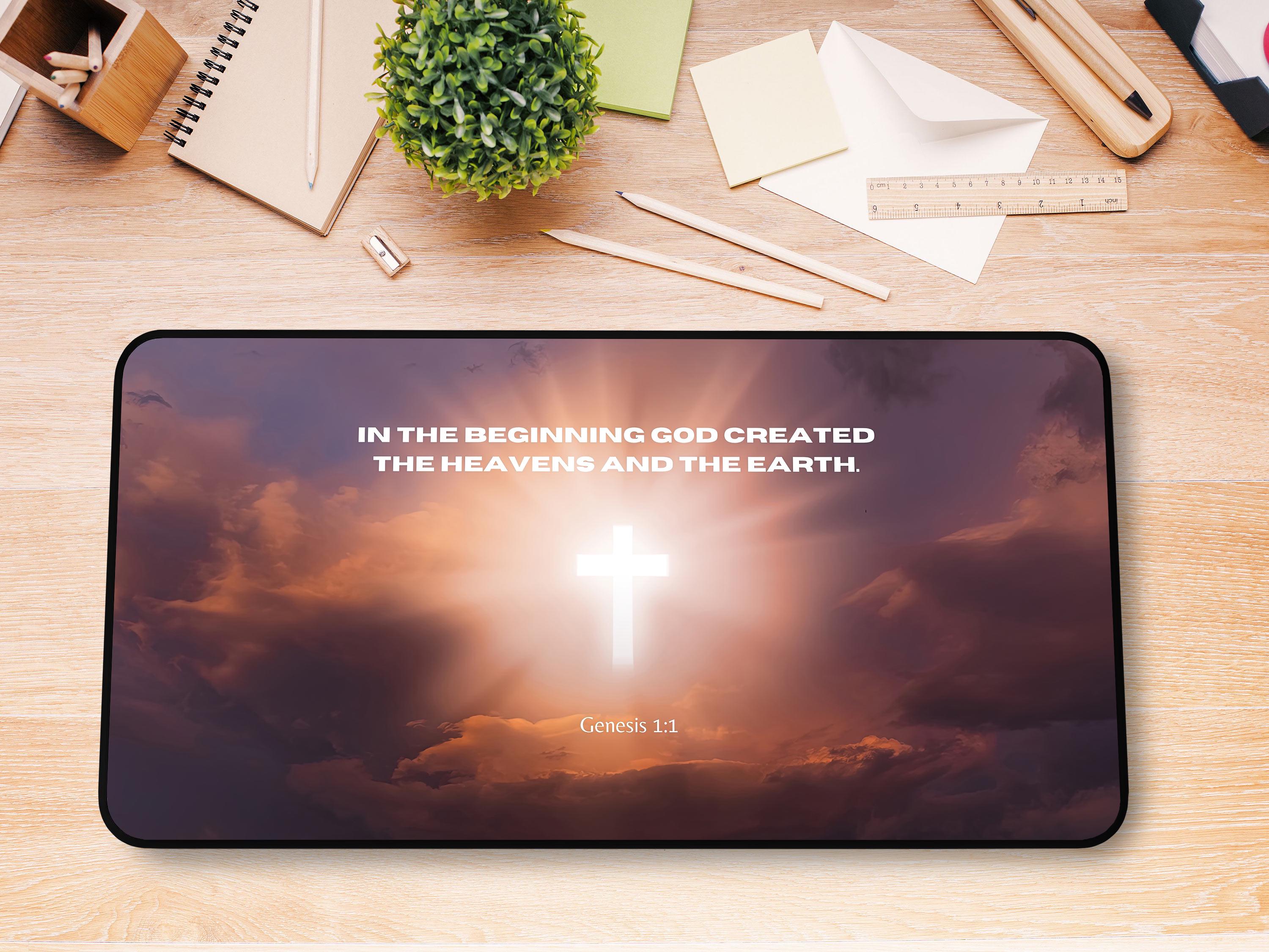 Genesis 1:1 Desk Mat, Christian Keyboard Mat, Bible Quote Pad ...