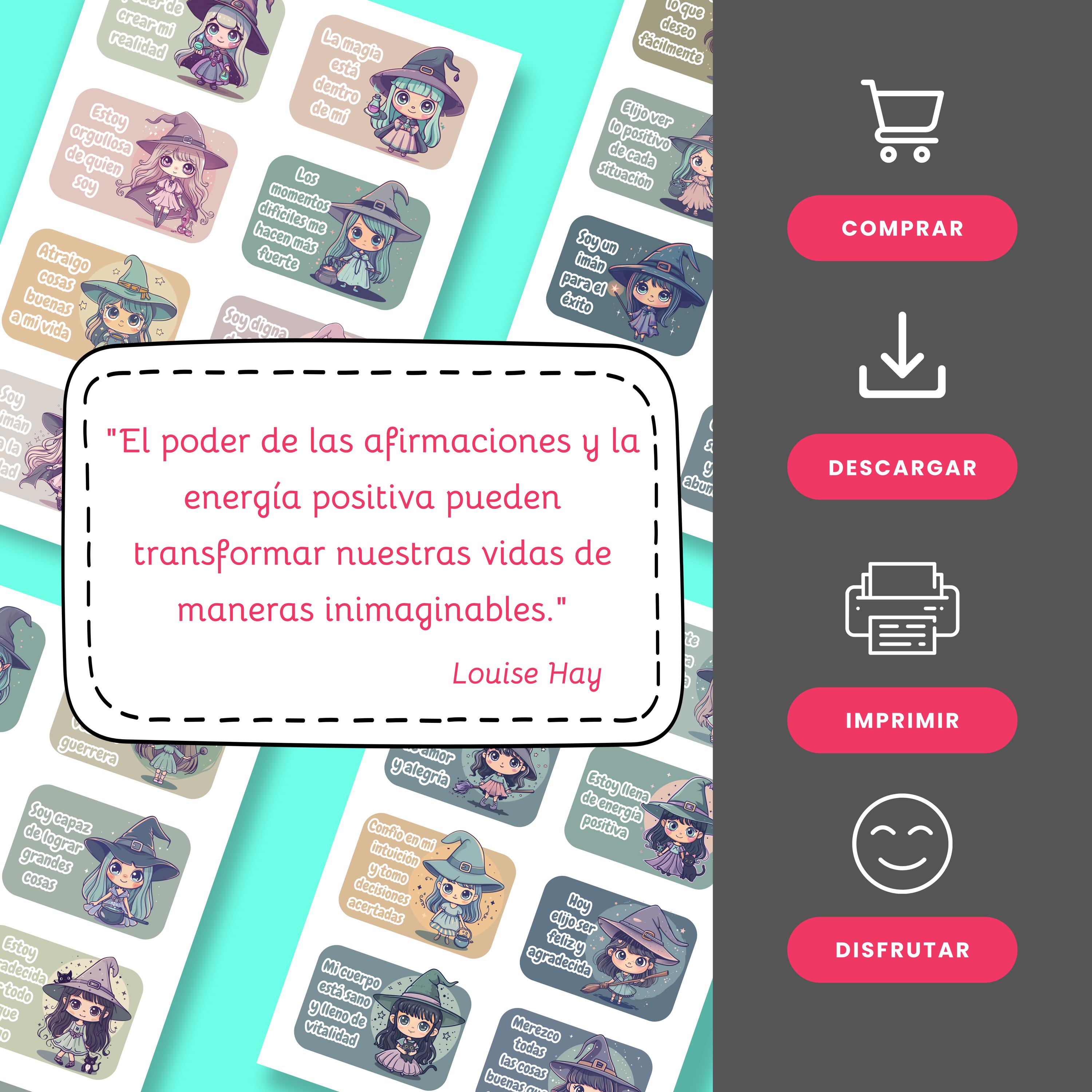 Spanish Positive Affirmations Stickers | Kawaii Witches | Printable ...