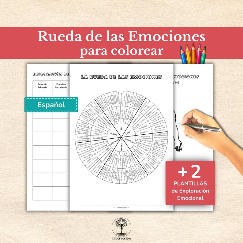 Spanish Emotions Wheel Coloring Page + Emotional Management Templates ...
