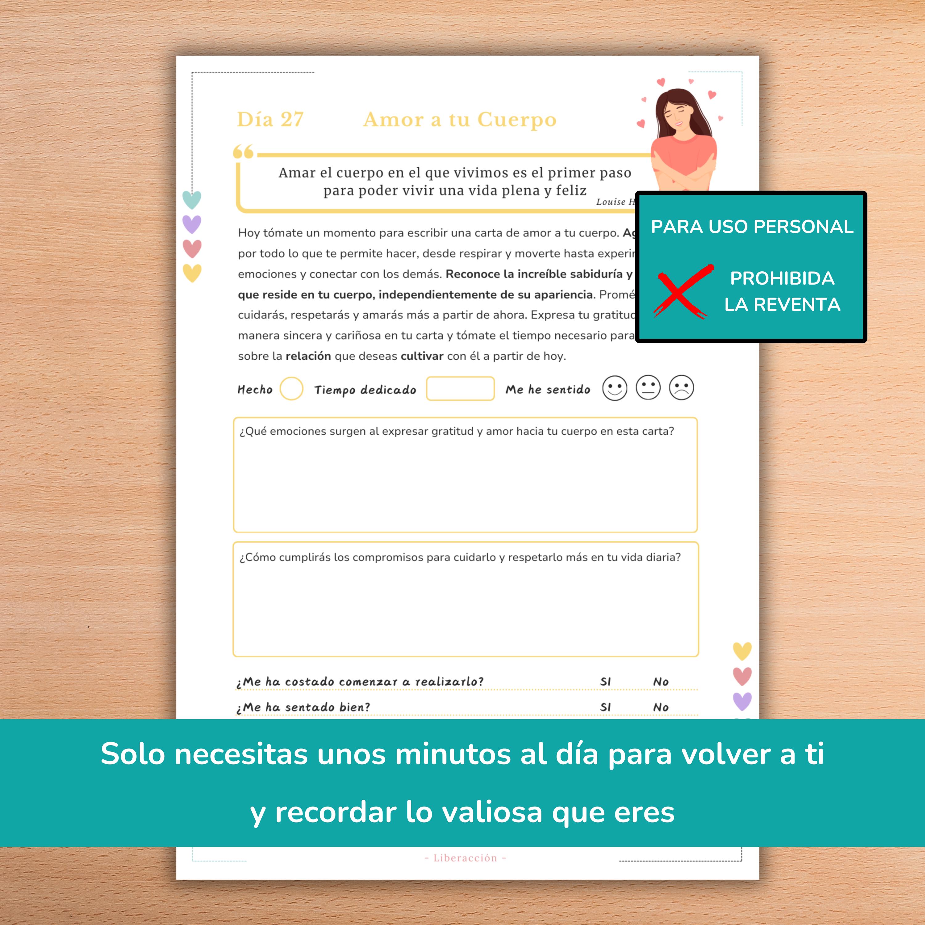 Reto de Amor Propio imprimible | Toma Consciencia de Amor y Autocuidado ...