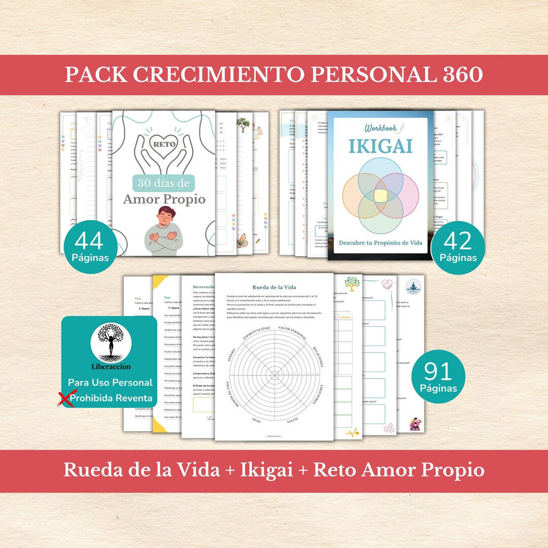 Printable Workbook Pack in Spanish: Self-love Challenge, Wheel of Life ...